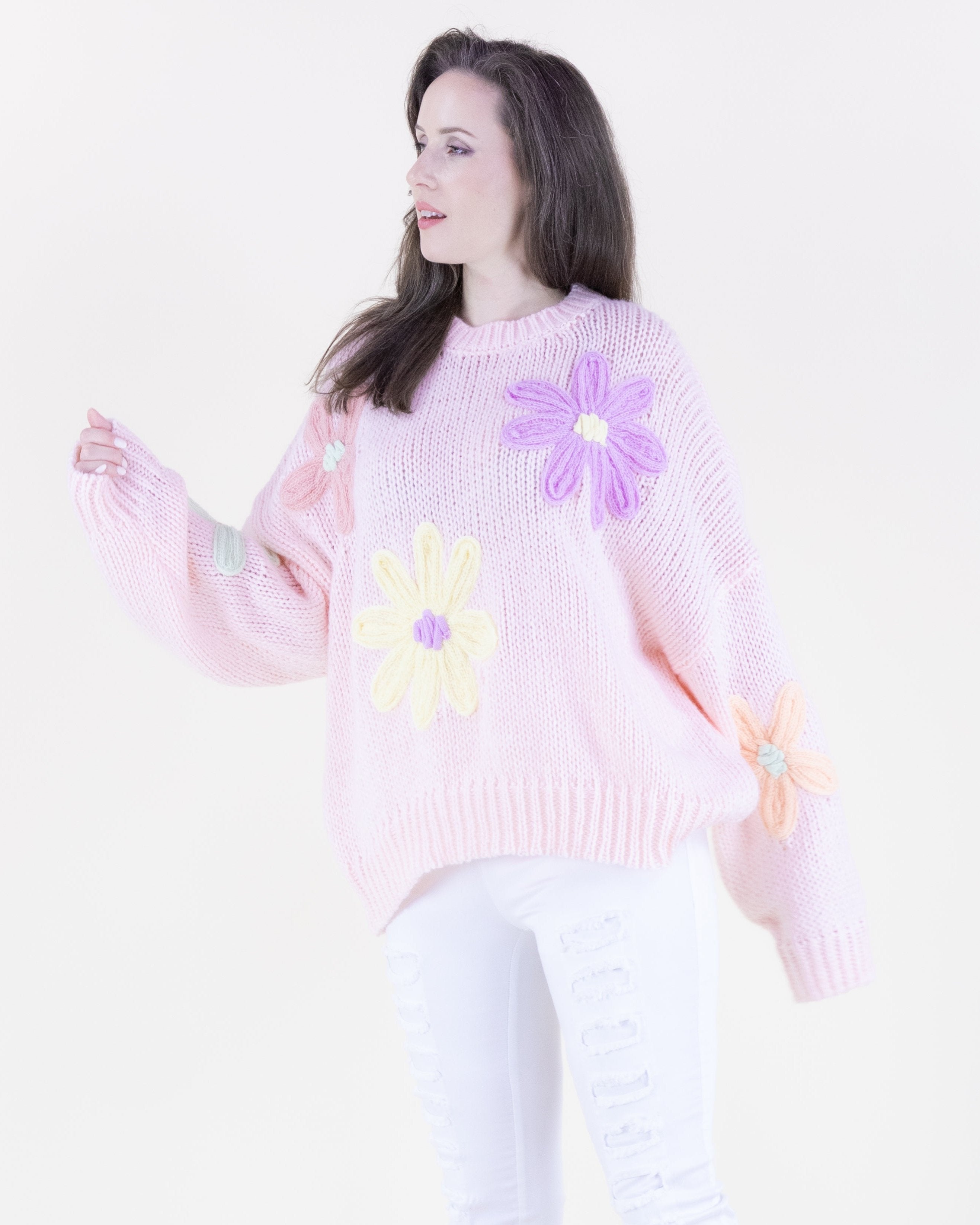 Oversized Flower Power Sweater - PINK (S/M, L/XL) (Pack of 6 ...