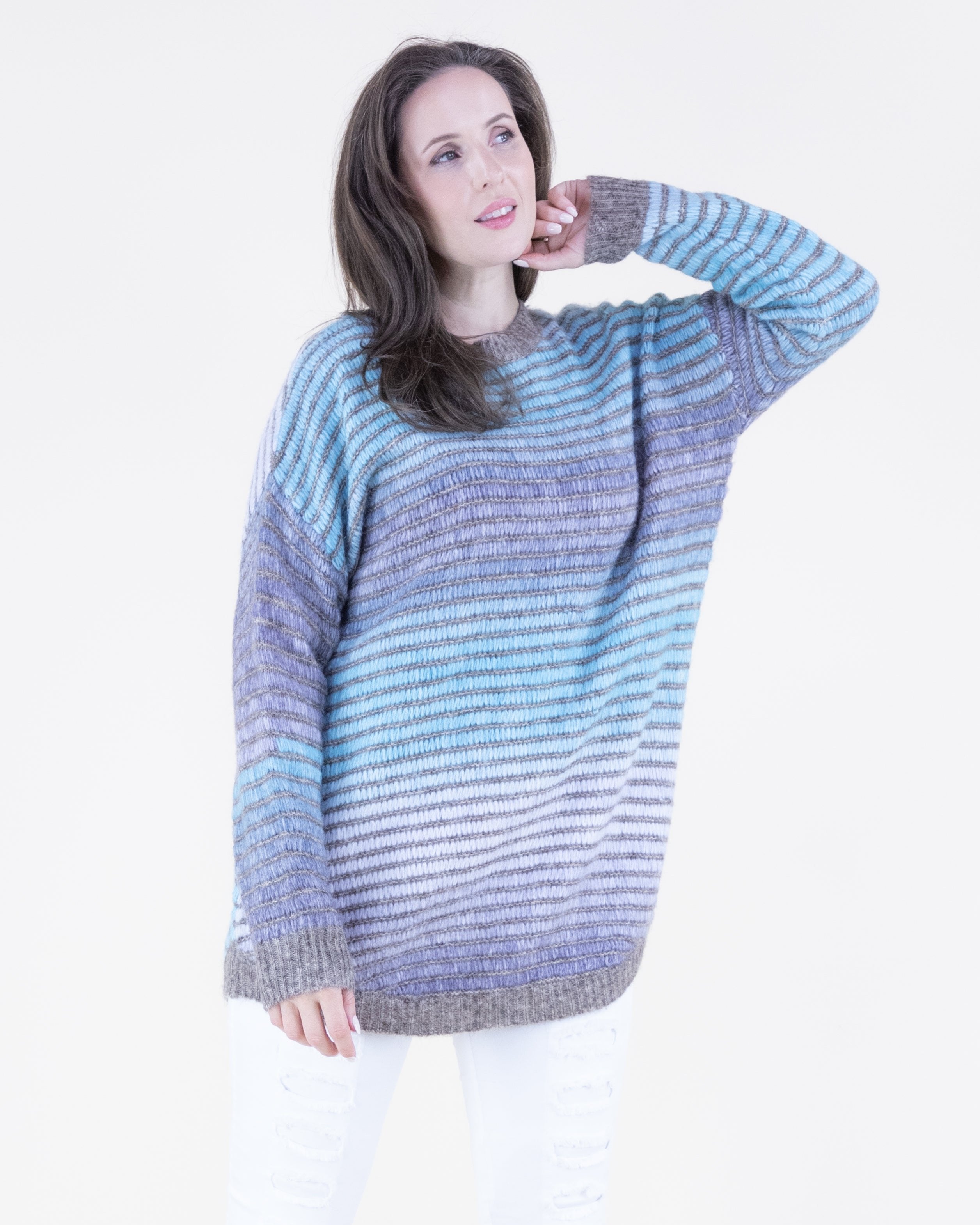 Relaxed Stripped Gradient Pullover Sweater - BLUE MIX (S/M, L/XL) (Pack ...