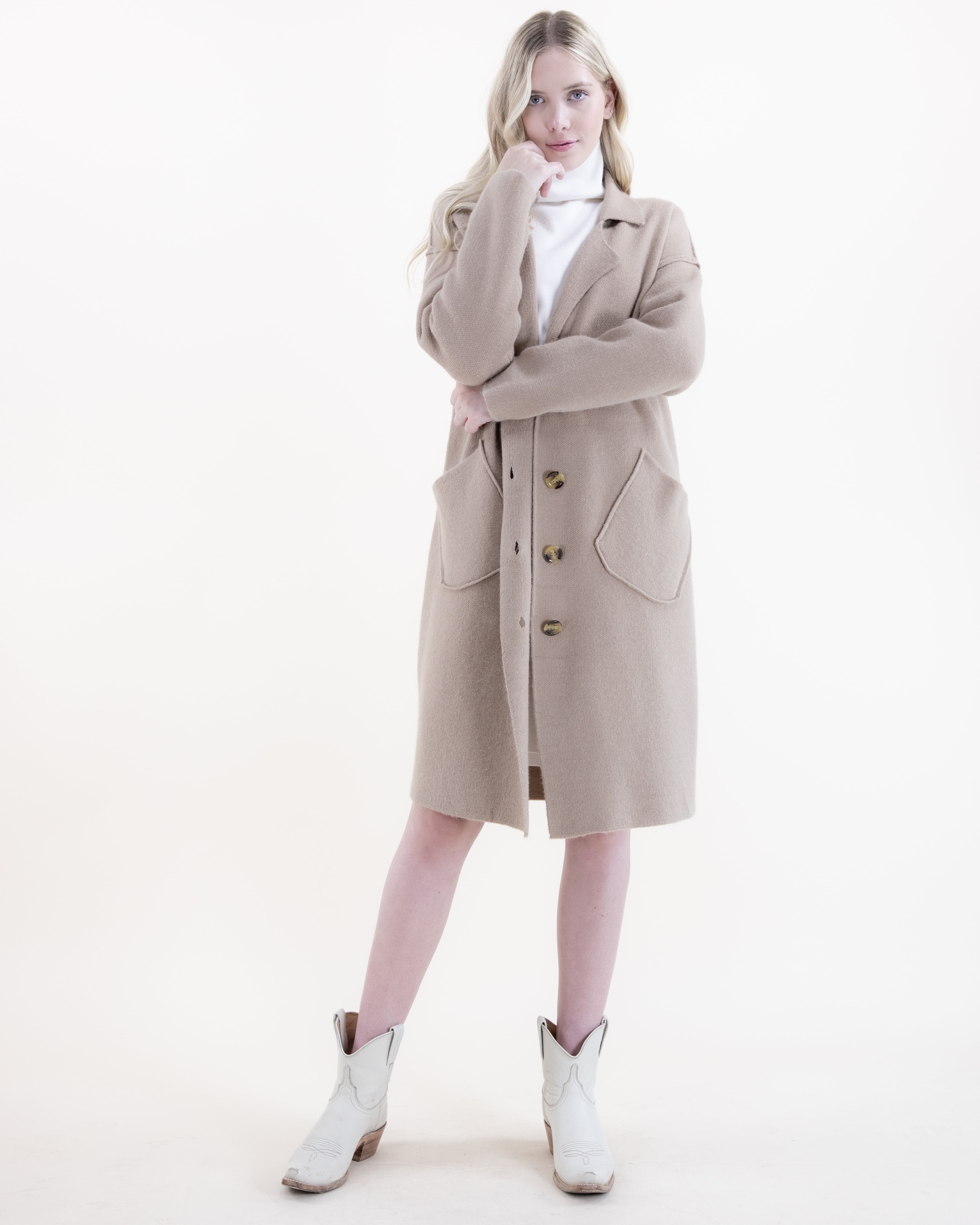 Classic Coatigan w/ Slanted Front Pockets & Button Closure - CAMEL (S/M ...