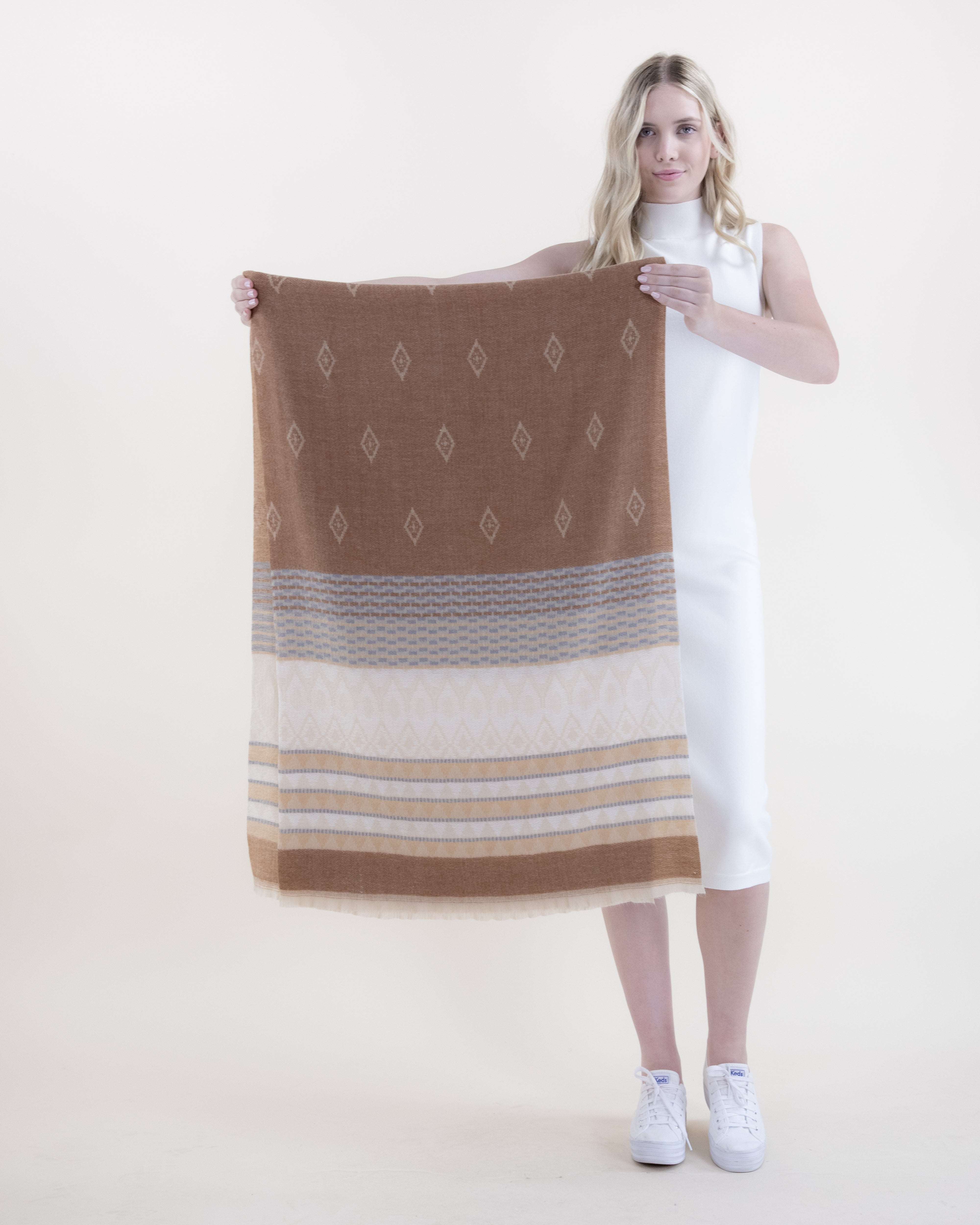 Native Diamond and Lines Pattern Scarf - CAMEL (Pack of 6) – ORIGINAL USA