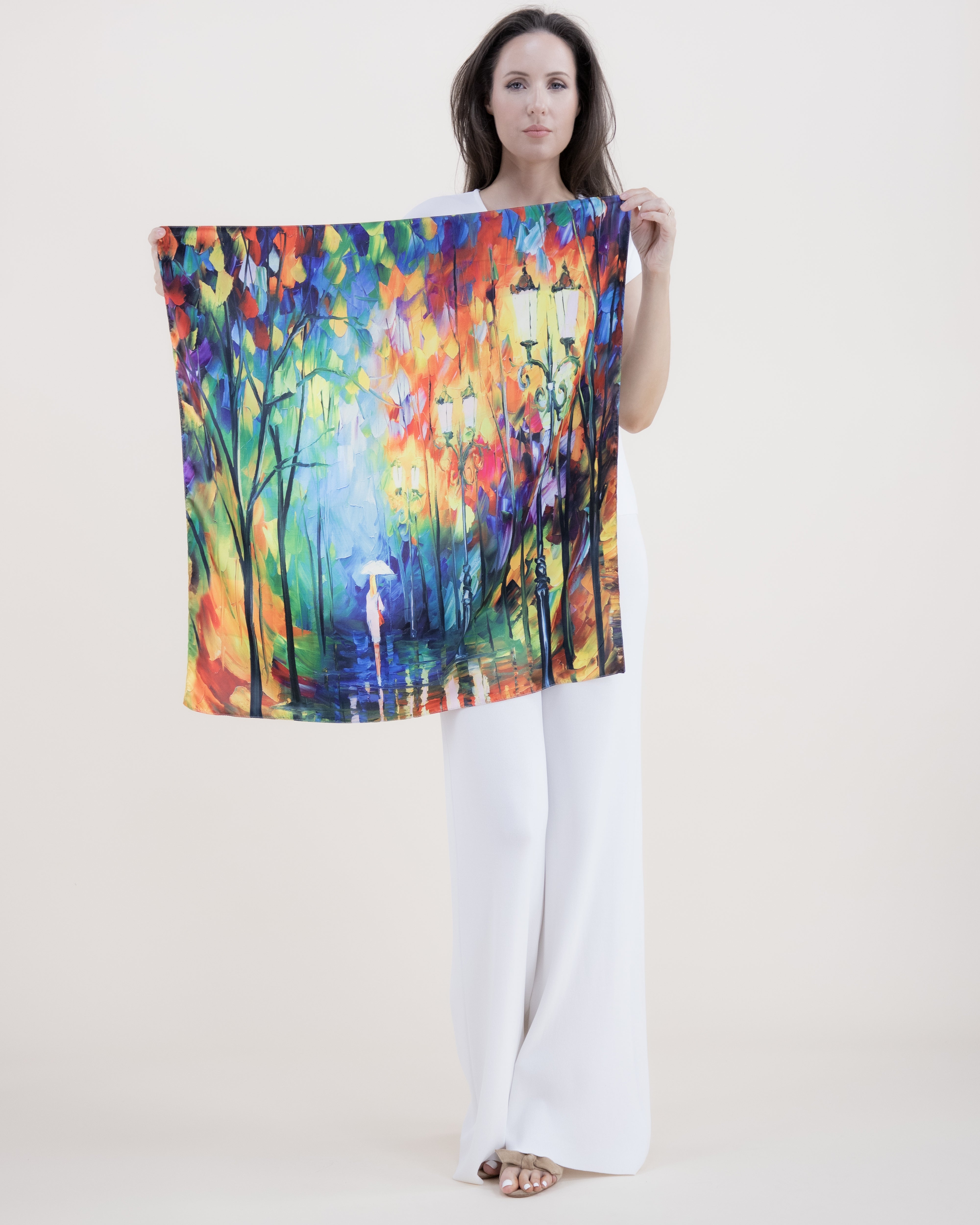 A Walk in the Rain Satin Feel Double Sided Small Square Scarf - NAVY ...