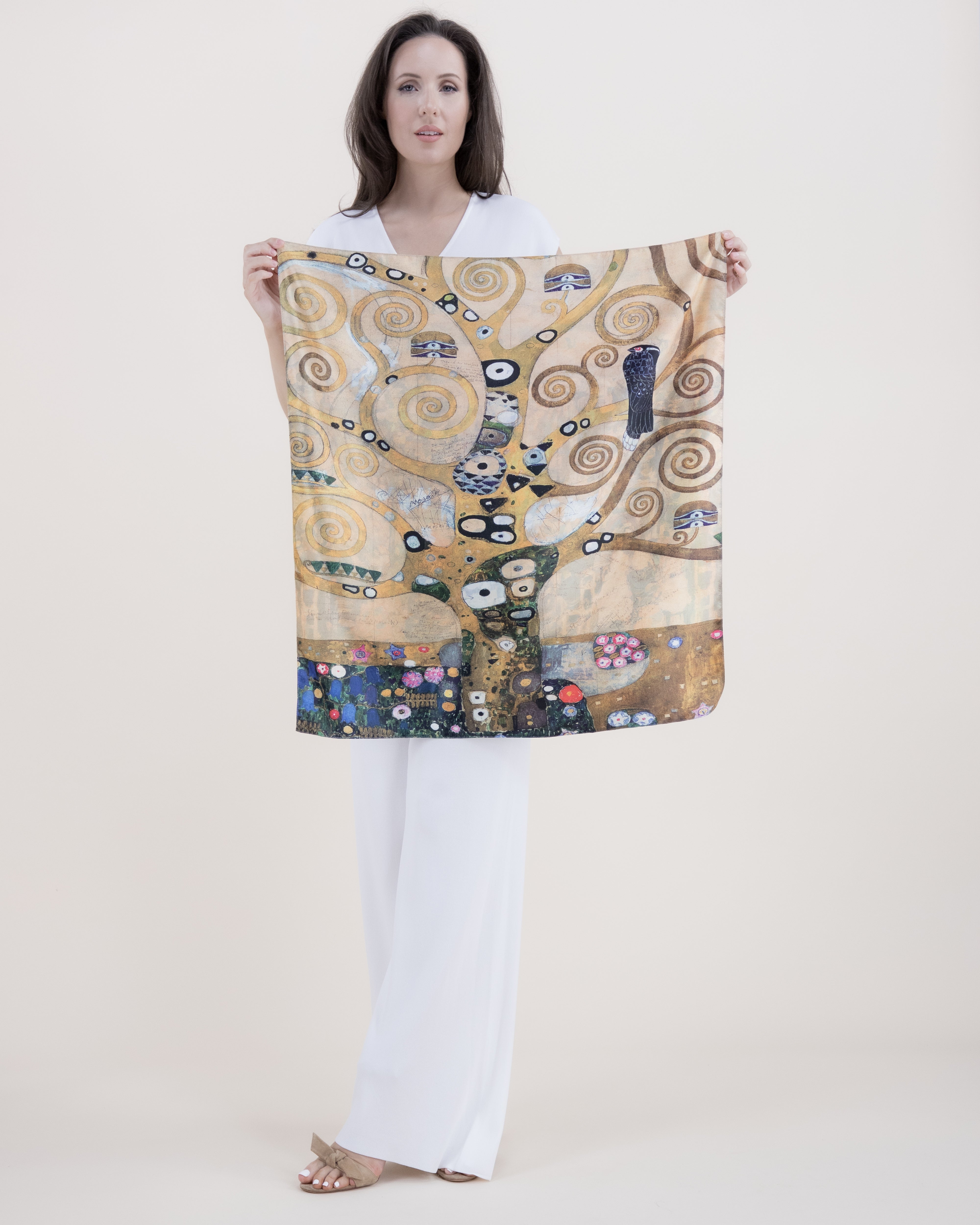 Tree of Life Satin Feel Double Sided Small Square Scarf - KHAKI (Pack ...