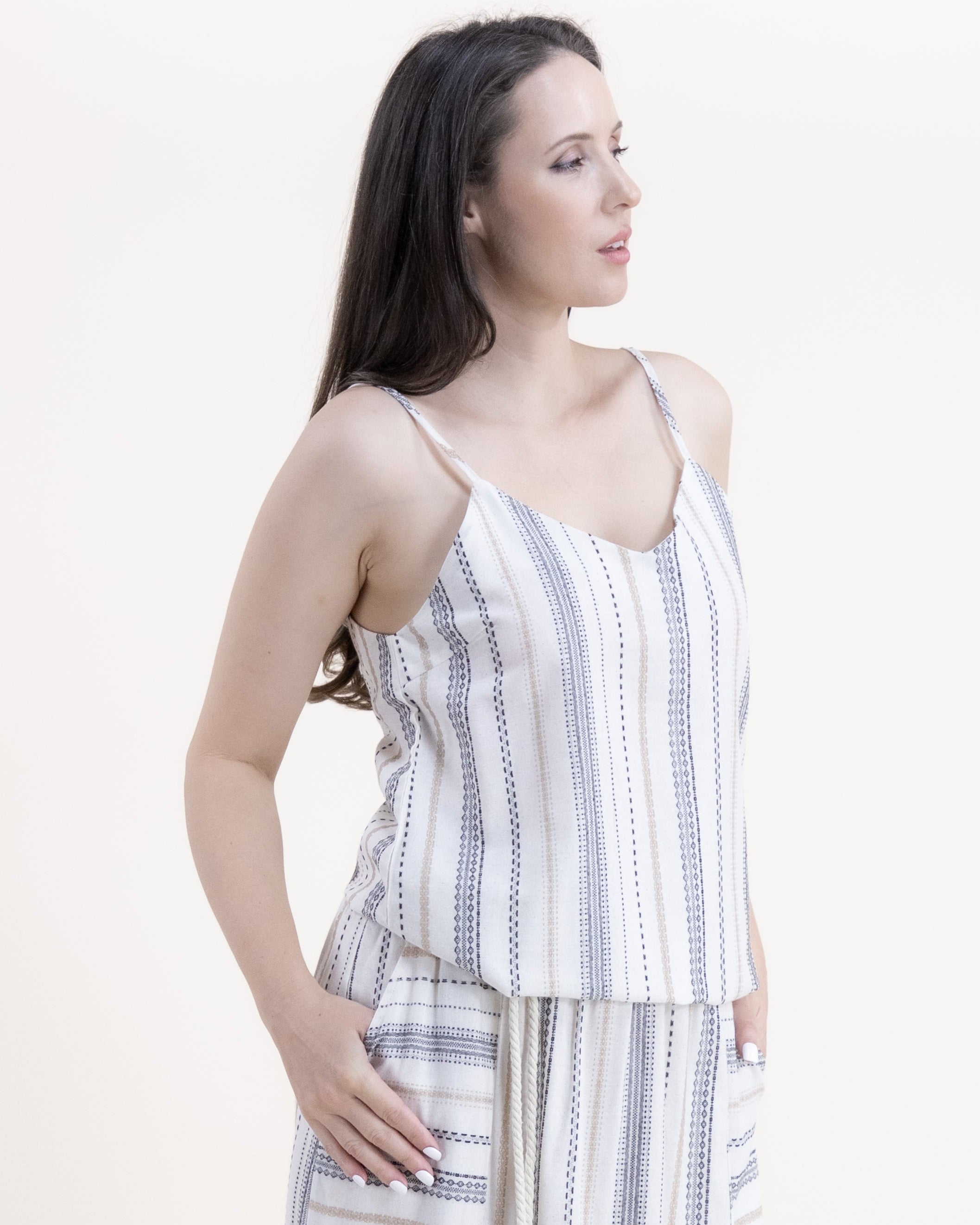 Cotton Linen Pinstripe Tank Top - BEIGE (S/M, L/XL) (Pack of 6 ...