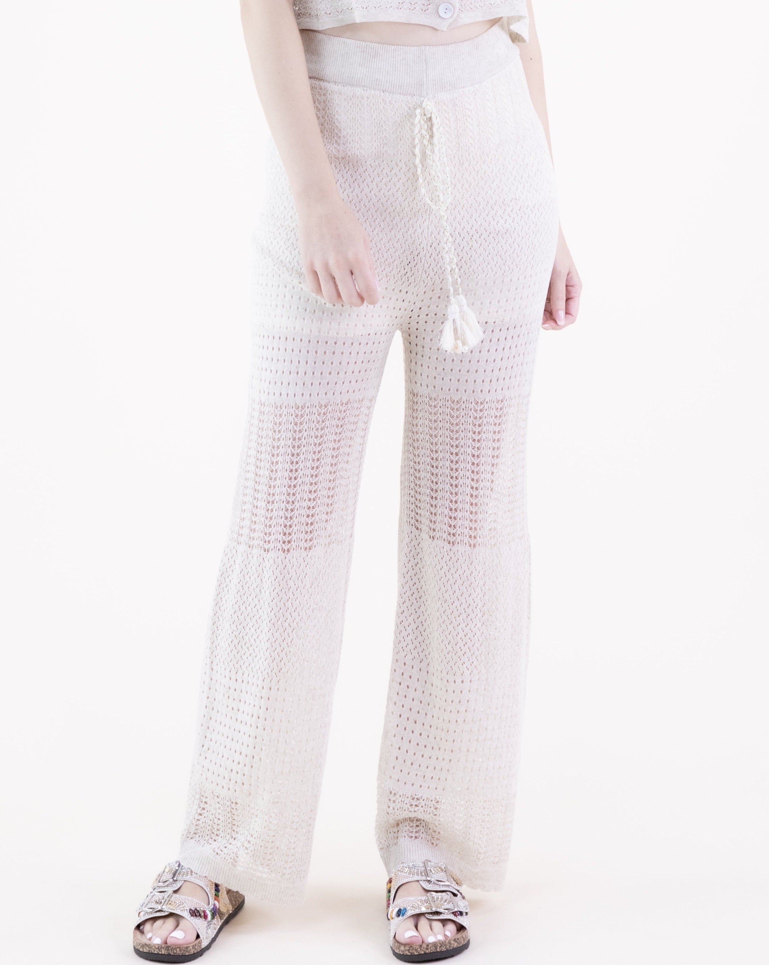 Pointelle Tiered Drawstring Pants - BEIGE (S/M, L/XL) (Pack of 6 ...