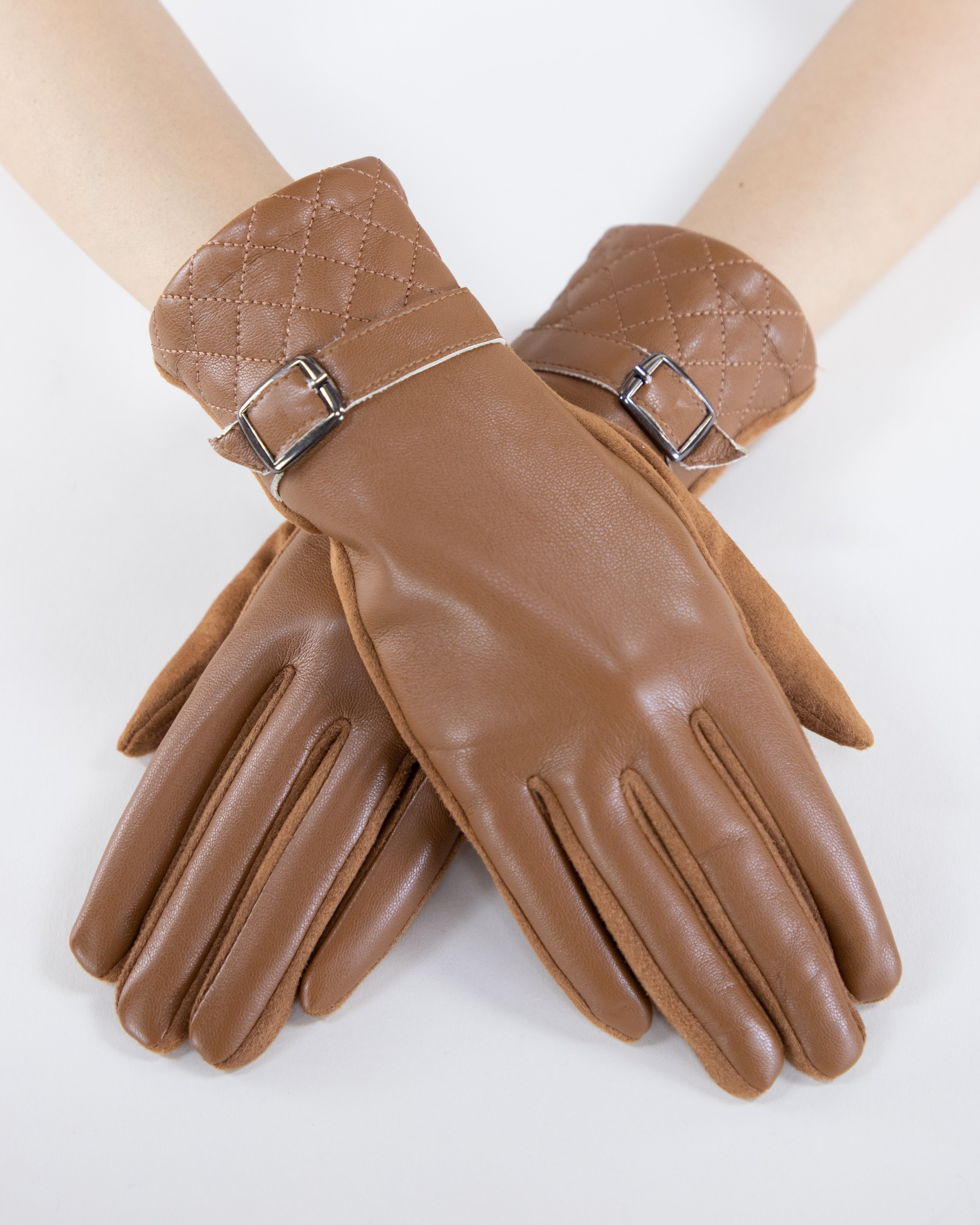 Faux Leather w/ Quilted Cuff and Strap Buckle Detail Gloves (TS ...