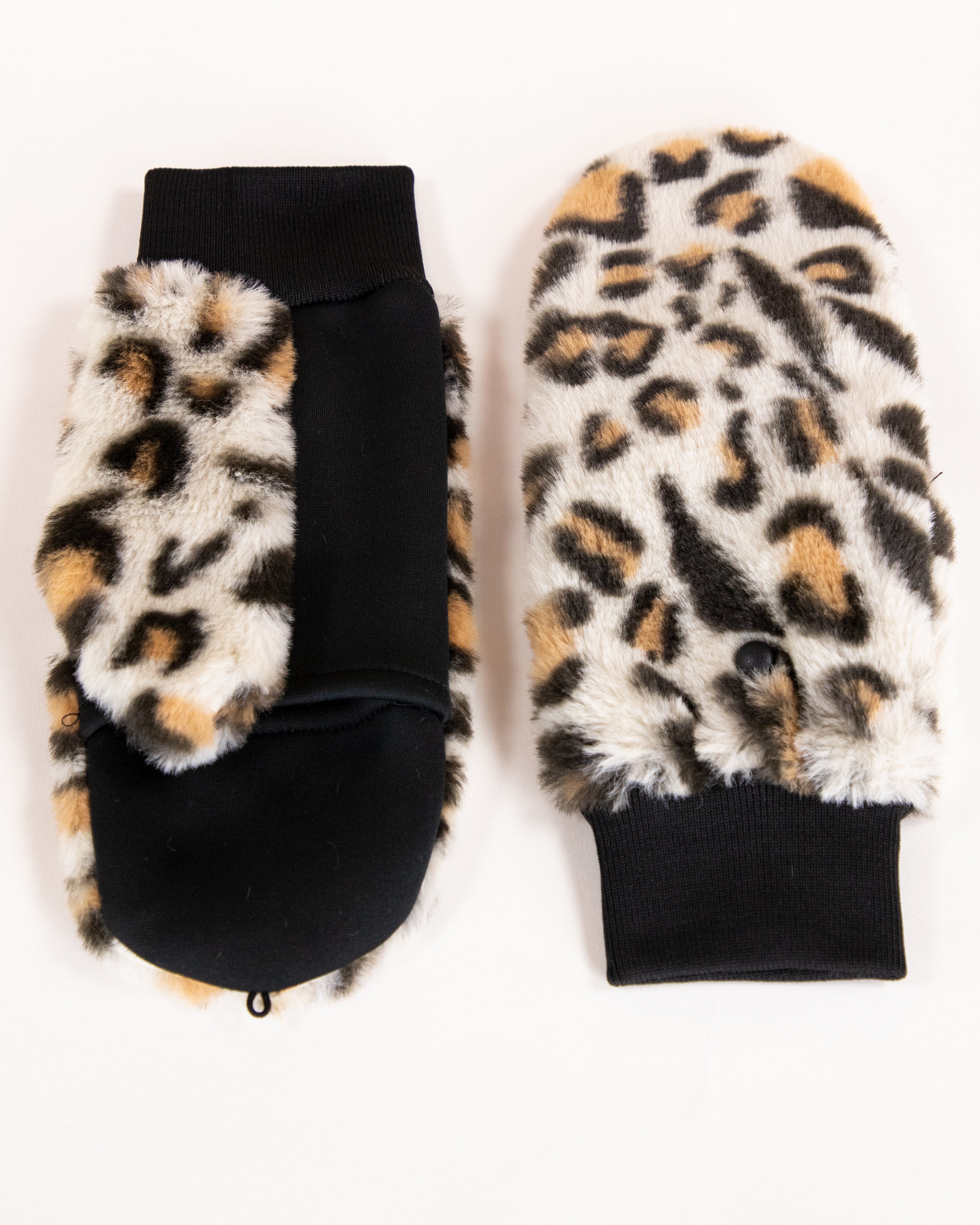 Leopard Faux Fur Convertible Mittens - WHITE LEOPARD (Pack of 6 ...