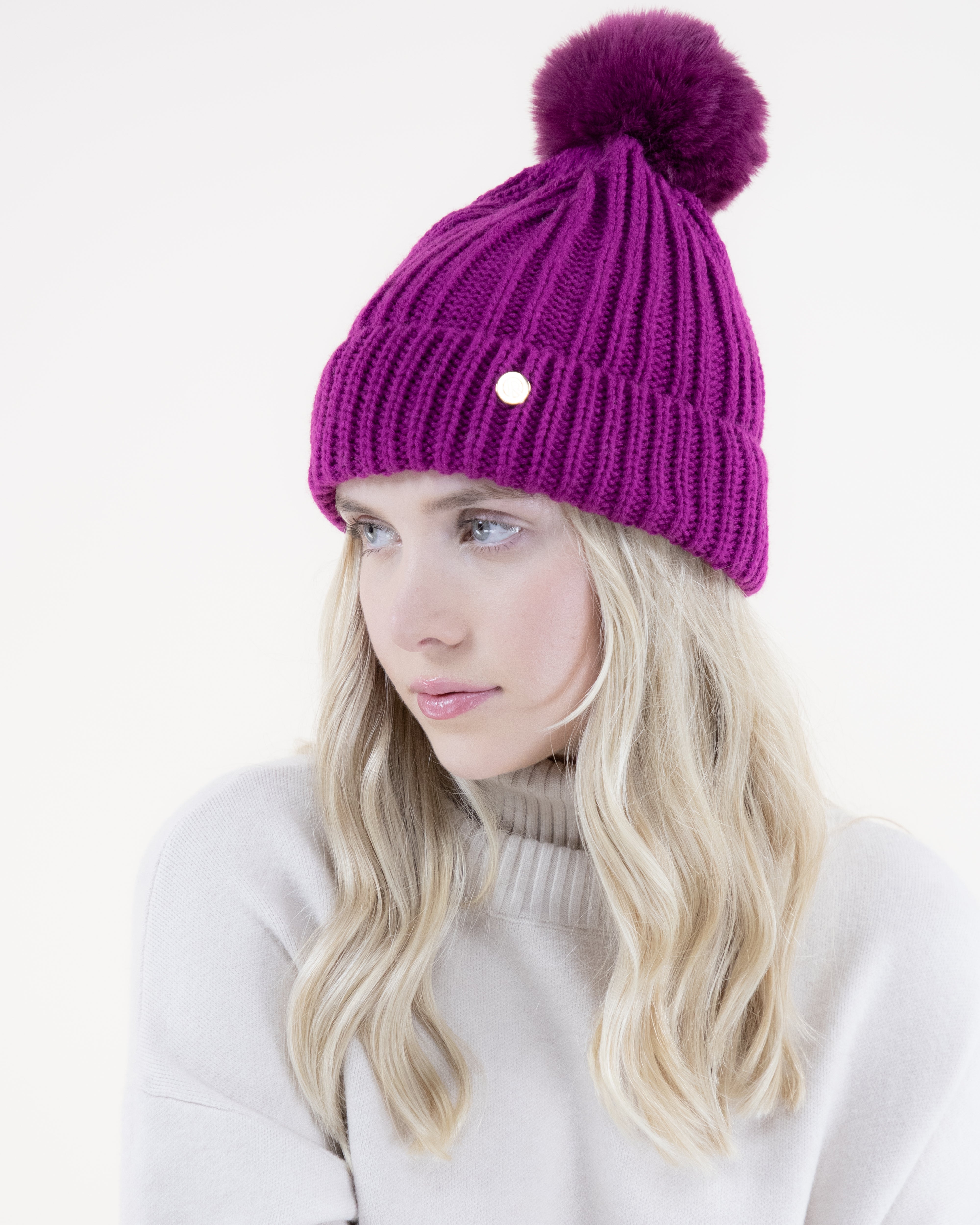 Classic Ribbed Beanie w/ Pom Pom - MAGENTA (Pack of 6) – ORIGINAL USA