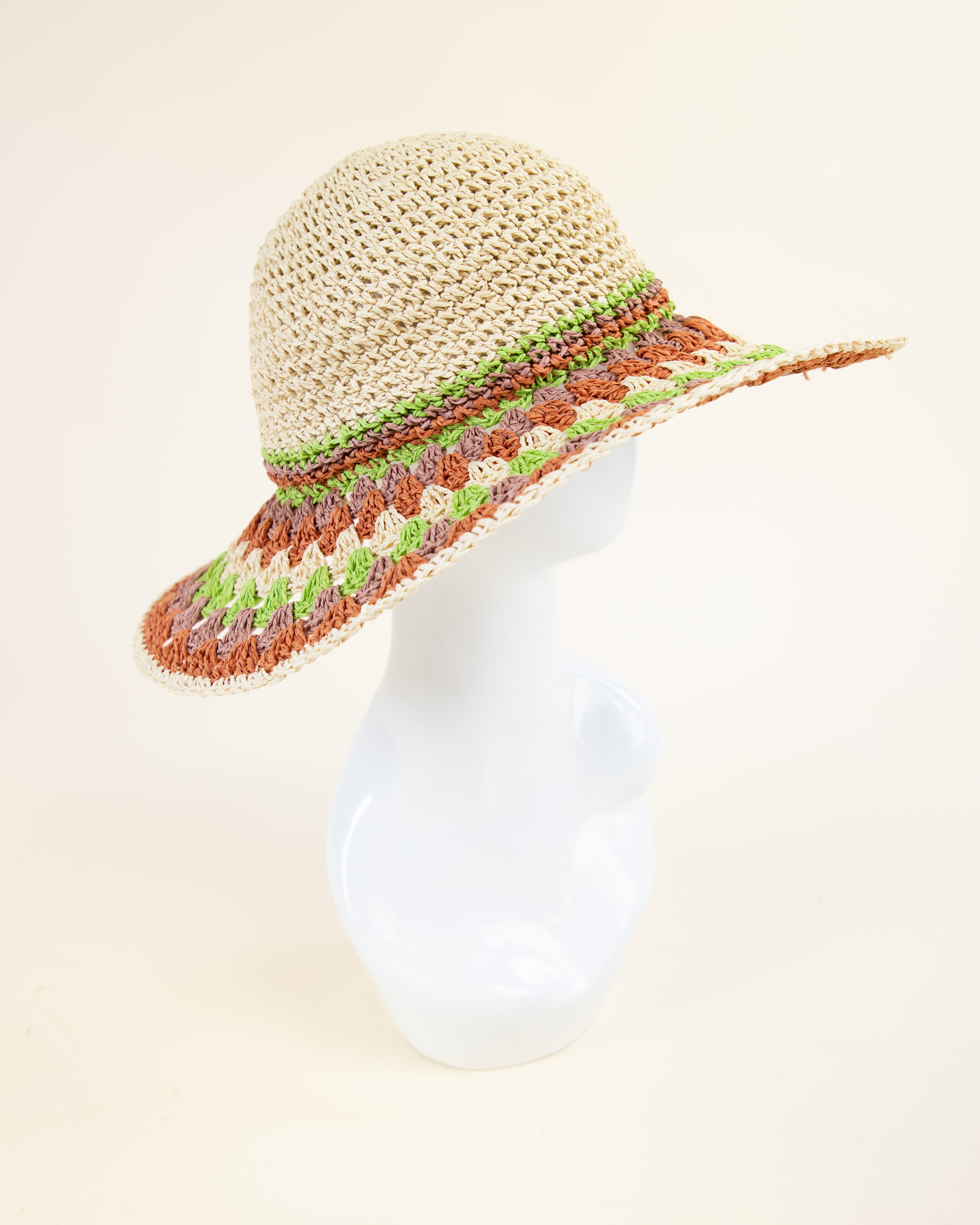 Hand Crochet Round Top Straw Hat - GREEN MULTICOLOR (Pack of 6 ...