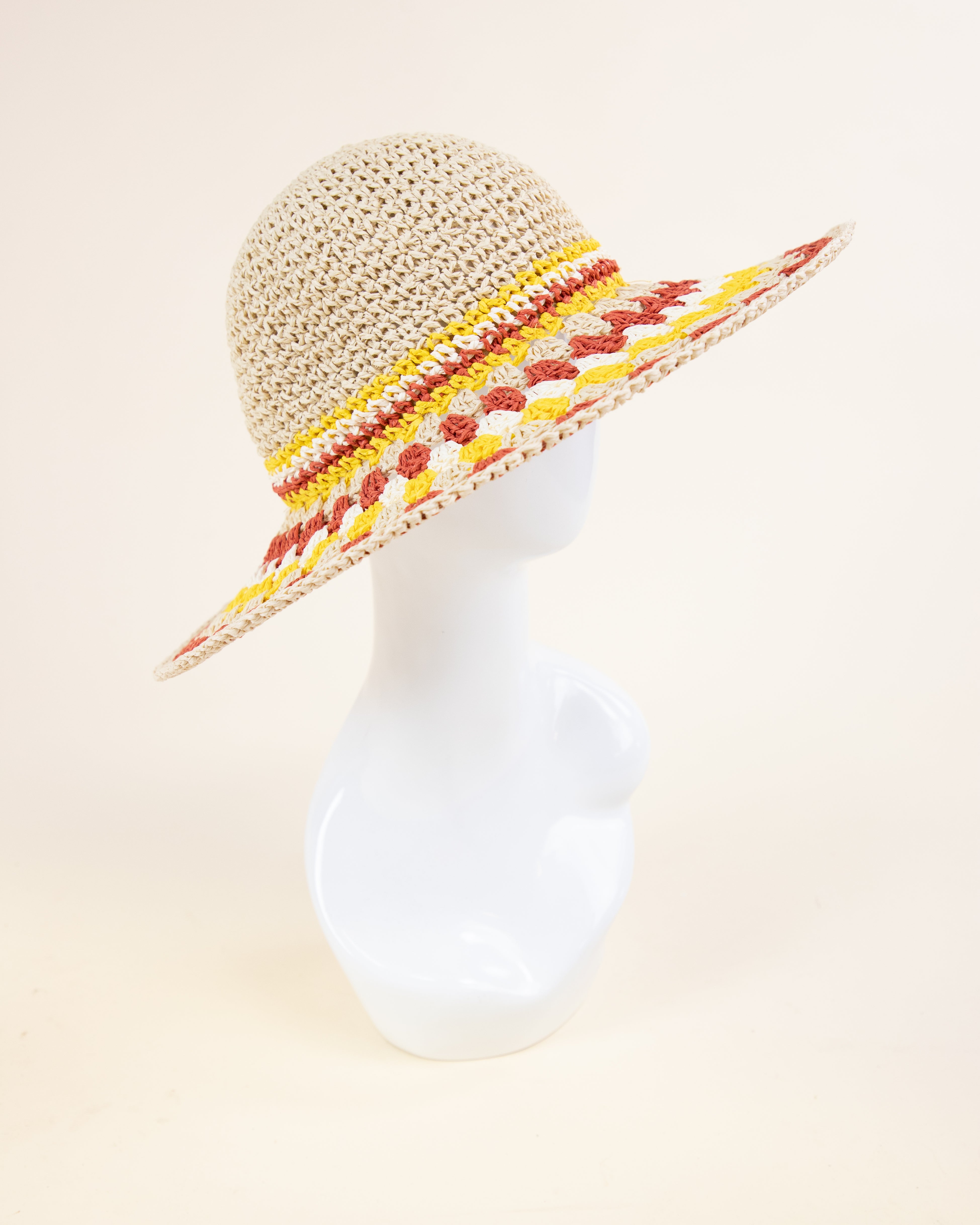 Hand Crochet Round Top Straw Hat - YELLOW MULTICOLOR (Pack of 6 ...