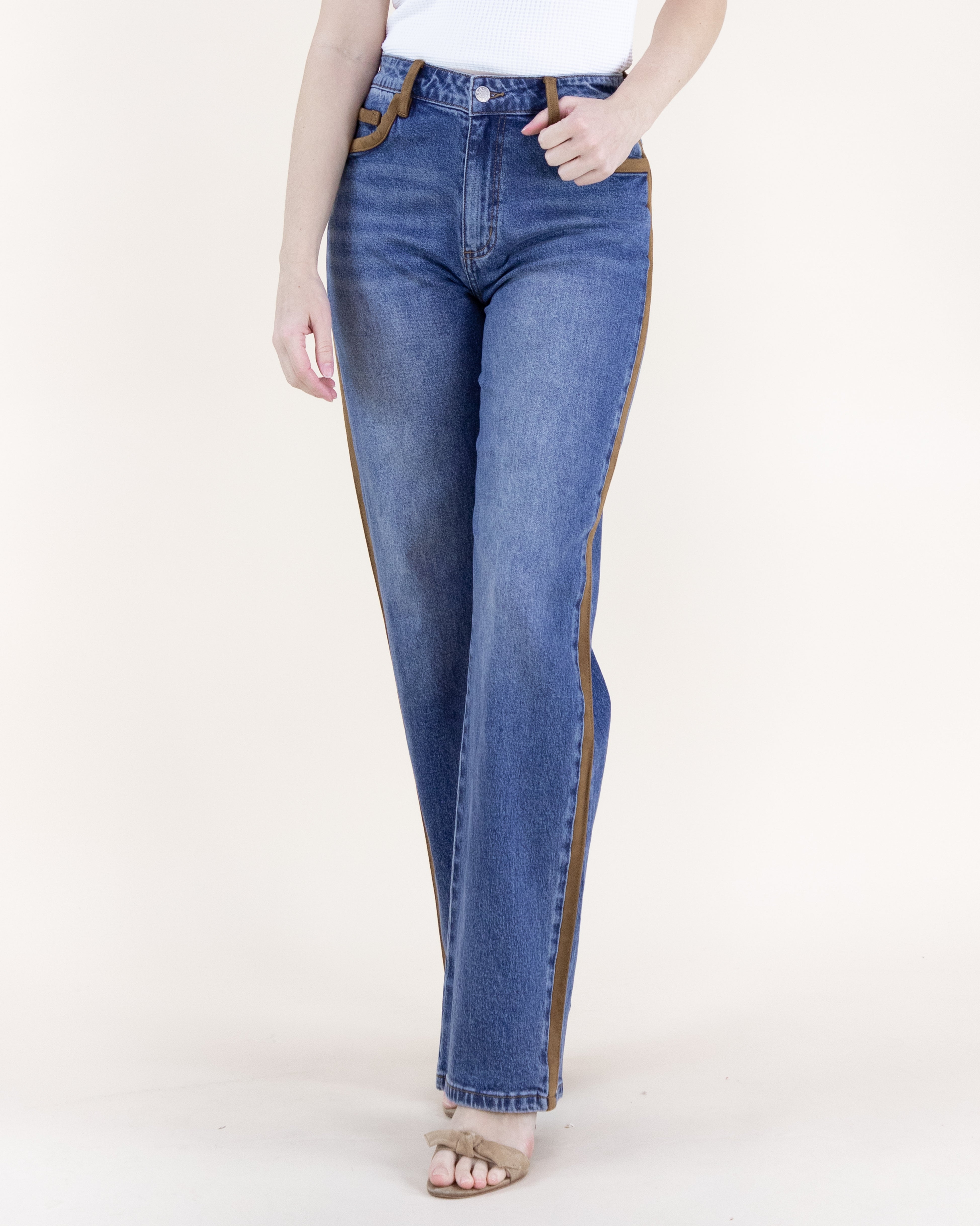Faux Suede Seams High Rise Straight Leg Jeans - DENIM (S, M, L) (Pack ...