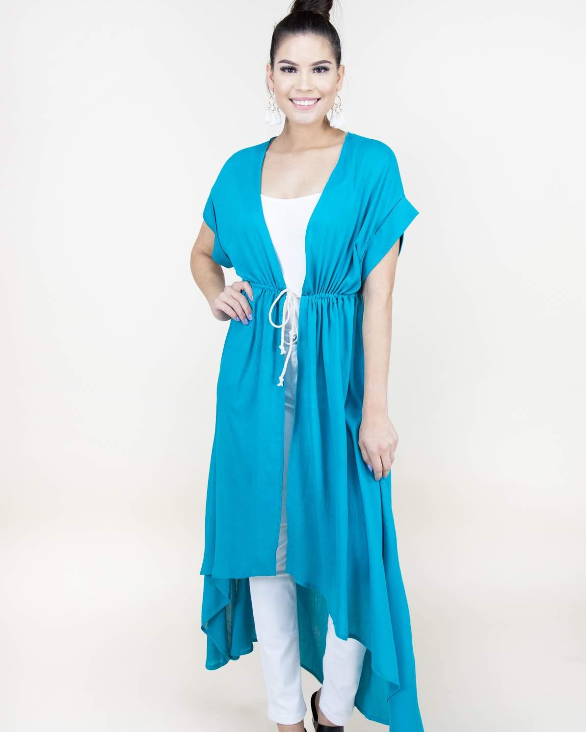 Front Waist String Short Sleeve Sheer Maxi Cardigan (S/M, L/XL) (Pack ...