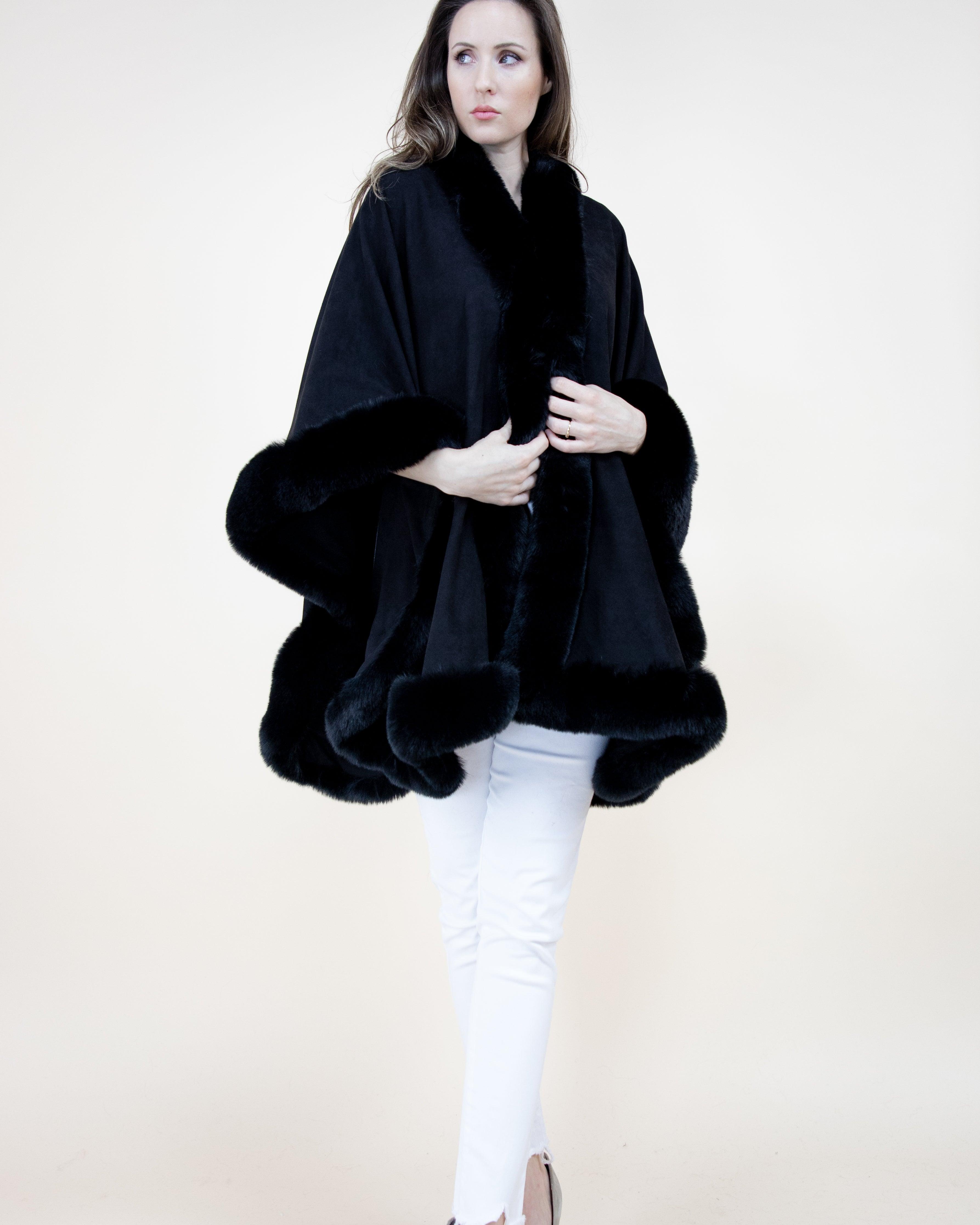 Faux Suede Ruana w/ Faux Fur Trim - BLACK (OS) (Packs of 6) – ORIGINAL USA