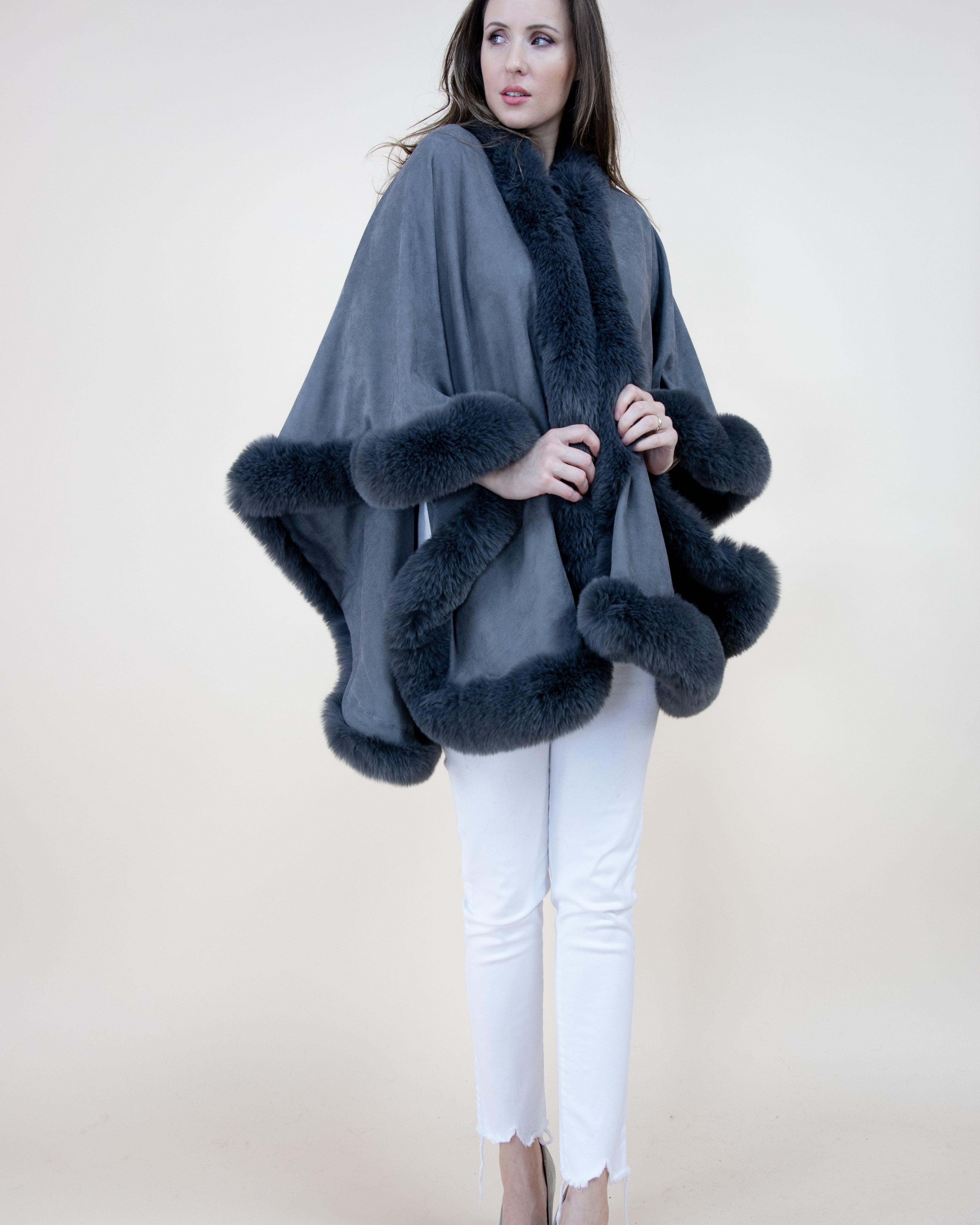 Faux Suede Ruana w/ Faux Fur Trim - GRAY (OS) (Packs of 6) – ORIGINAL USA