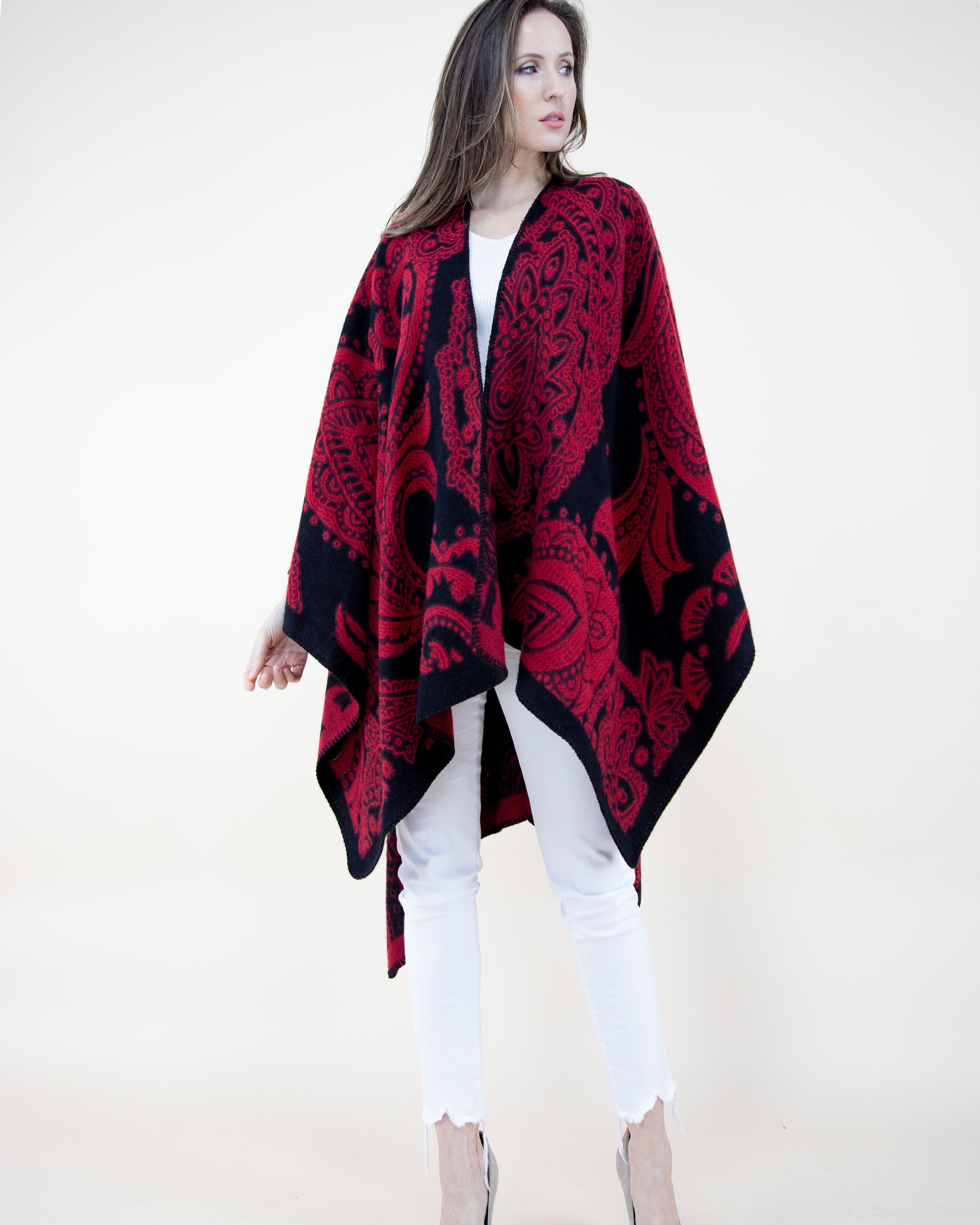 Floral Print Ruana Wrap - BLACK RED (OS) (Packs of 6) – ORIGINAL USA