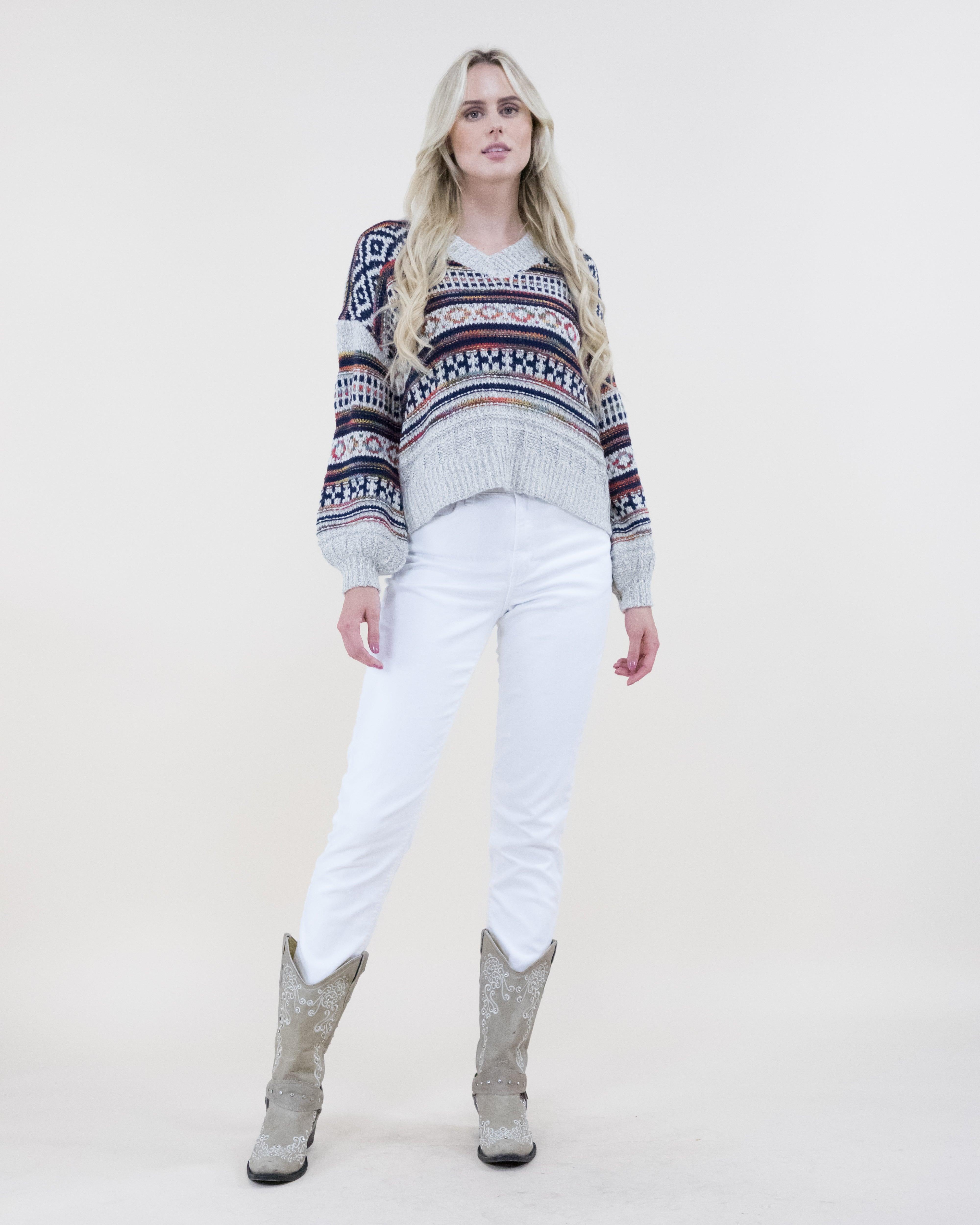 V-Neck Tribal Print Knitted Sweater (S/M, L/XL) (Packs of 6) – ORIGINAL USA