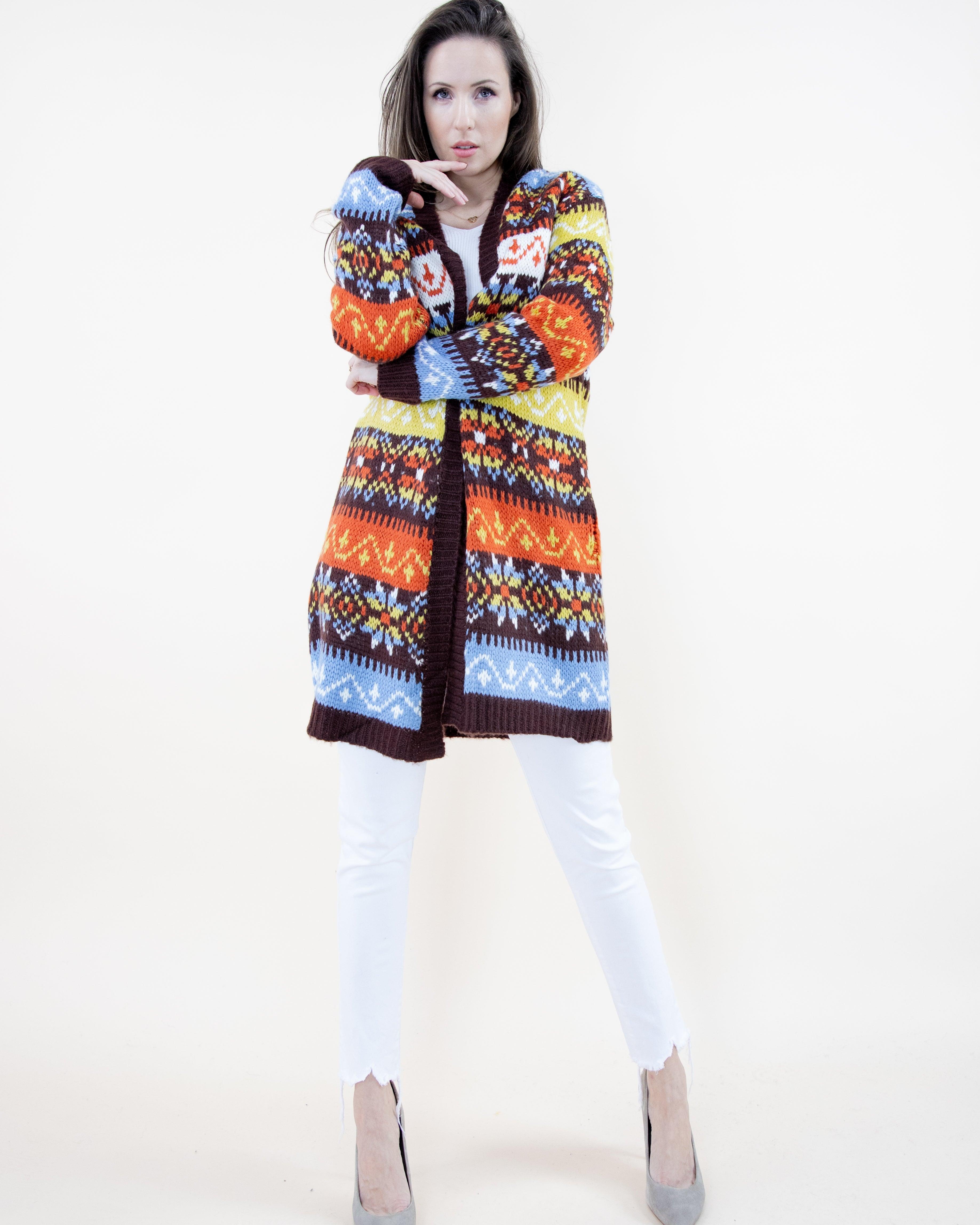 Peruvian Ethnic Pattern Cardigan - BROWN (S/M, L/XL) (Packs of 6 ...