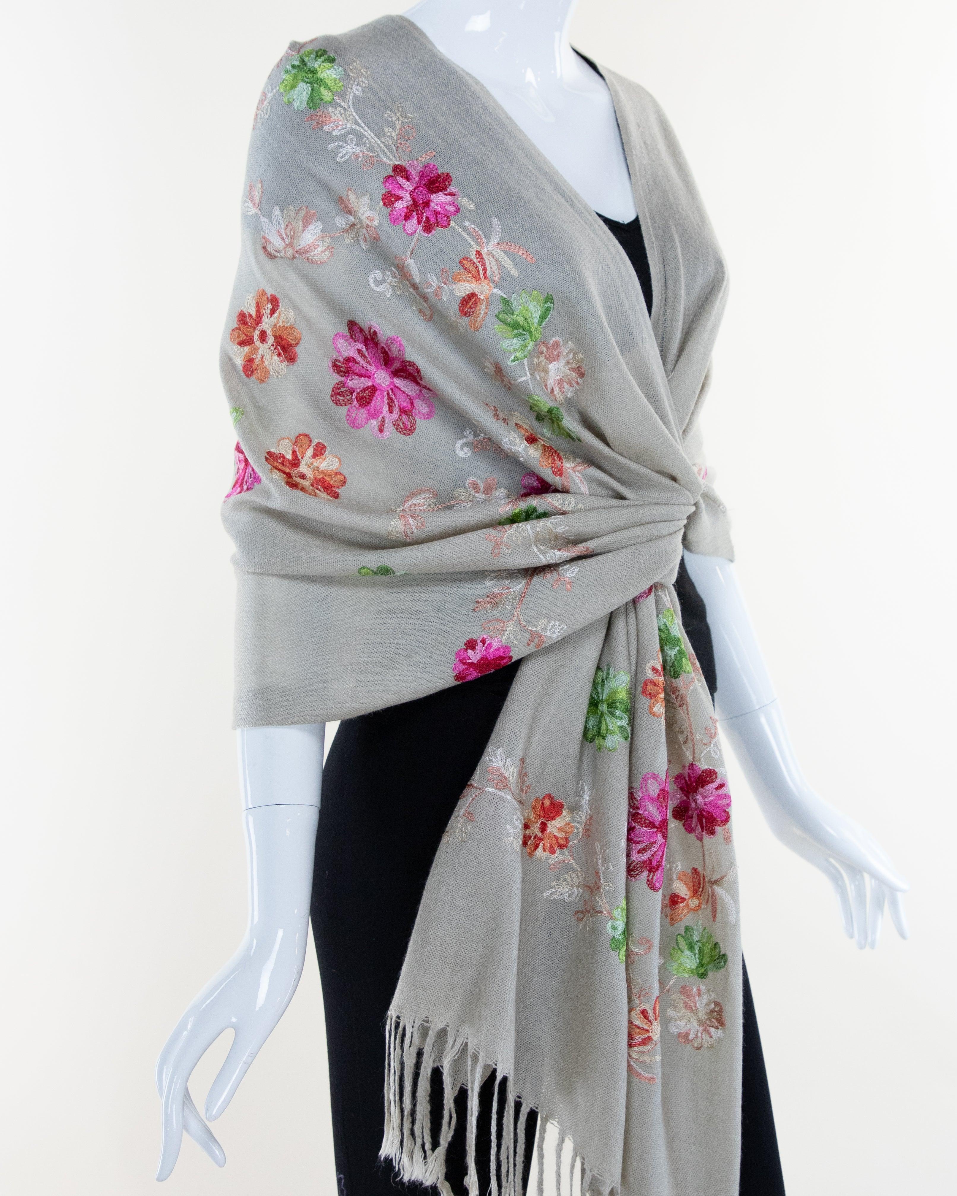 Floral Embroidery Pashmina Scarf - Light Gray (Pack of 12) – ORIGINAL USA