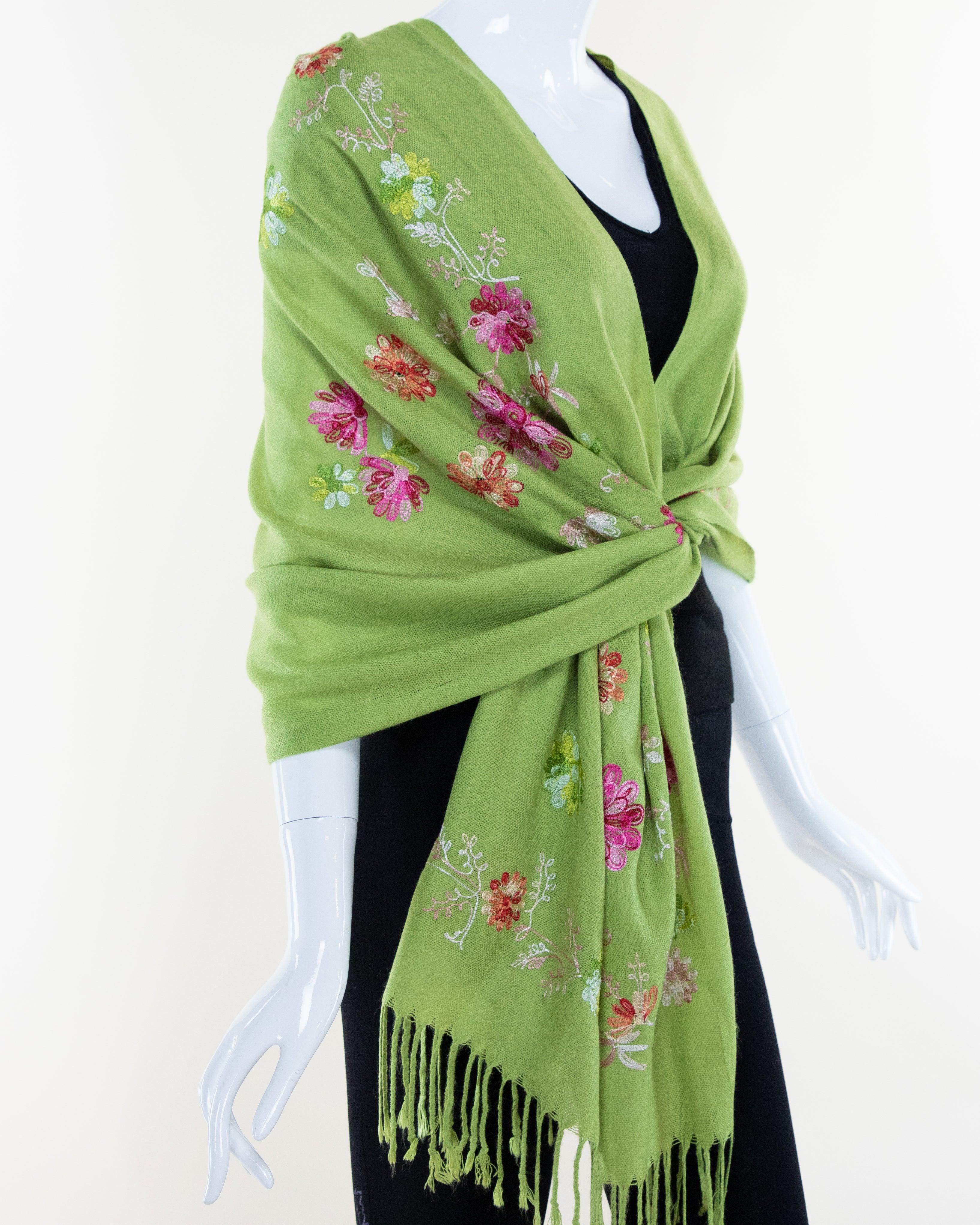 Floral Embroidery Pashmina Scarf - Lime Green (Pack of 12) – ORIGINAL USA